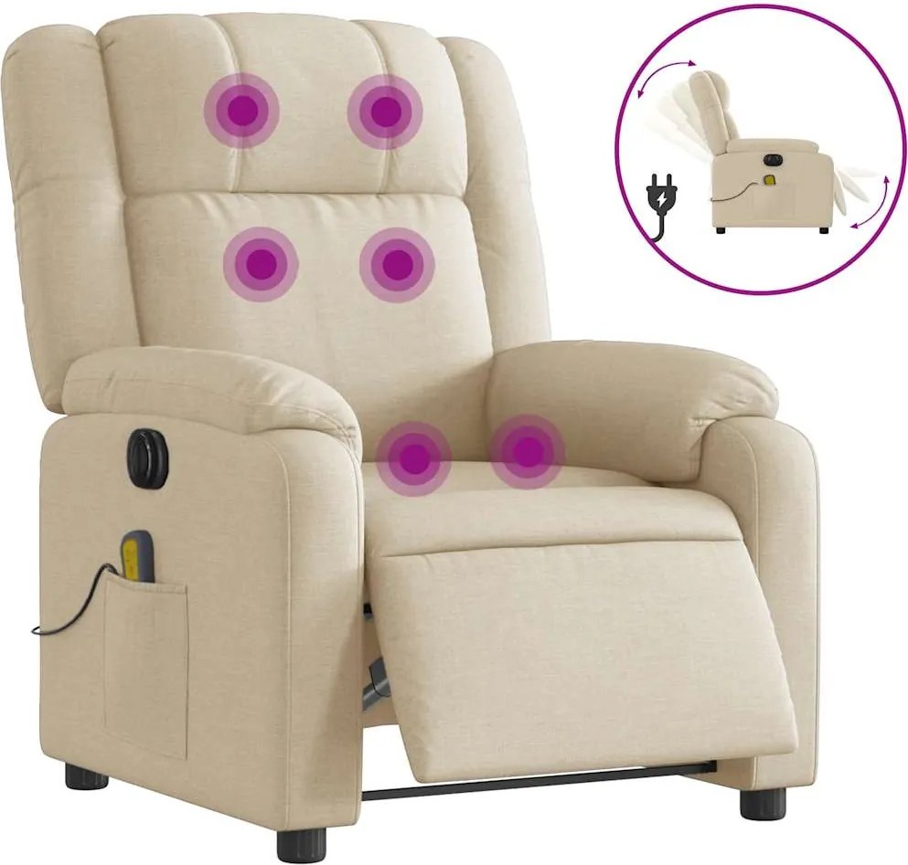 Elektrické masážní polohovací křeslo krémové textil 3205199