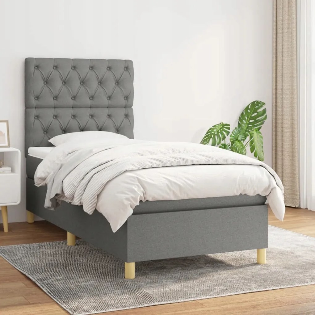 Box Spring Postel S Matrací Textil Tmavě Šedá Prošívaný design 80 x 200 c