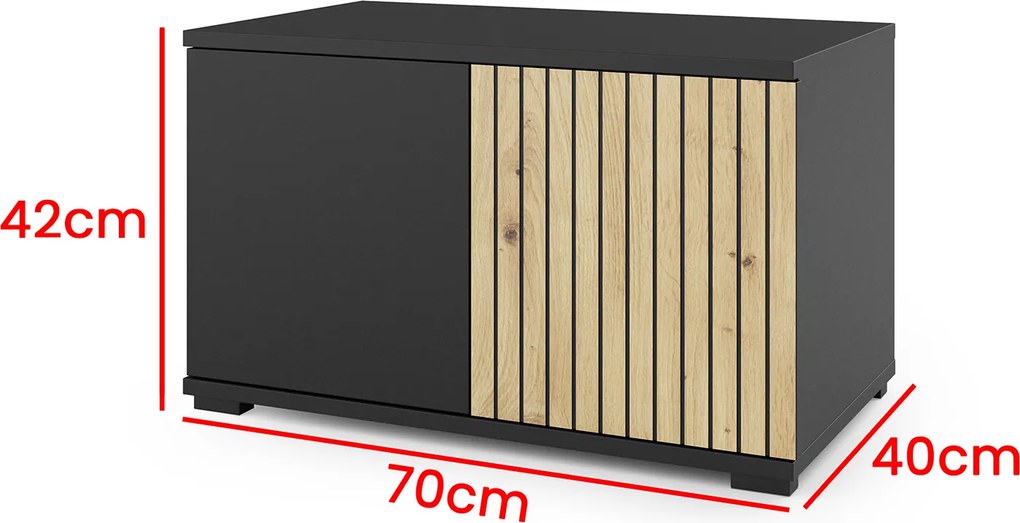 Eka Botník JOEY s věšákem 70 cm, Černá/Dub Artisan