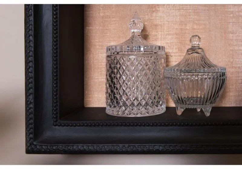 Transparentní skleněná nádoba na bonbony s víkem s proužky na nožičkách – 9x12 cm
