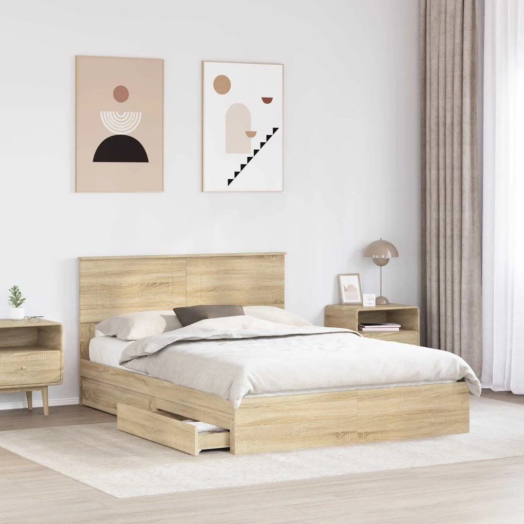 Postel s úložným prostorem se zásuvkou Sonoma dub 140 x 200 cm 3408461