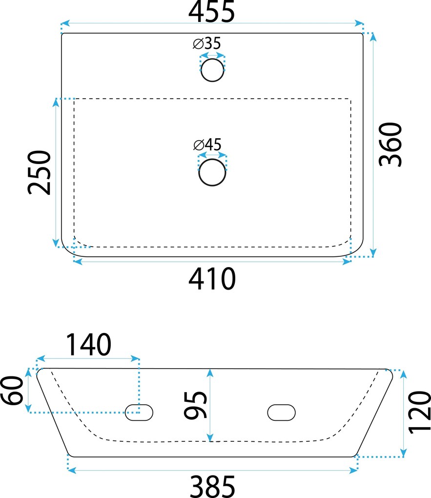 Rea Altea, umyvadlo na desku 455x360x120 mm, bílá imitace kamene - Cloudy, REA-U9242