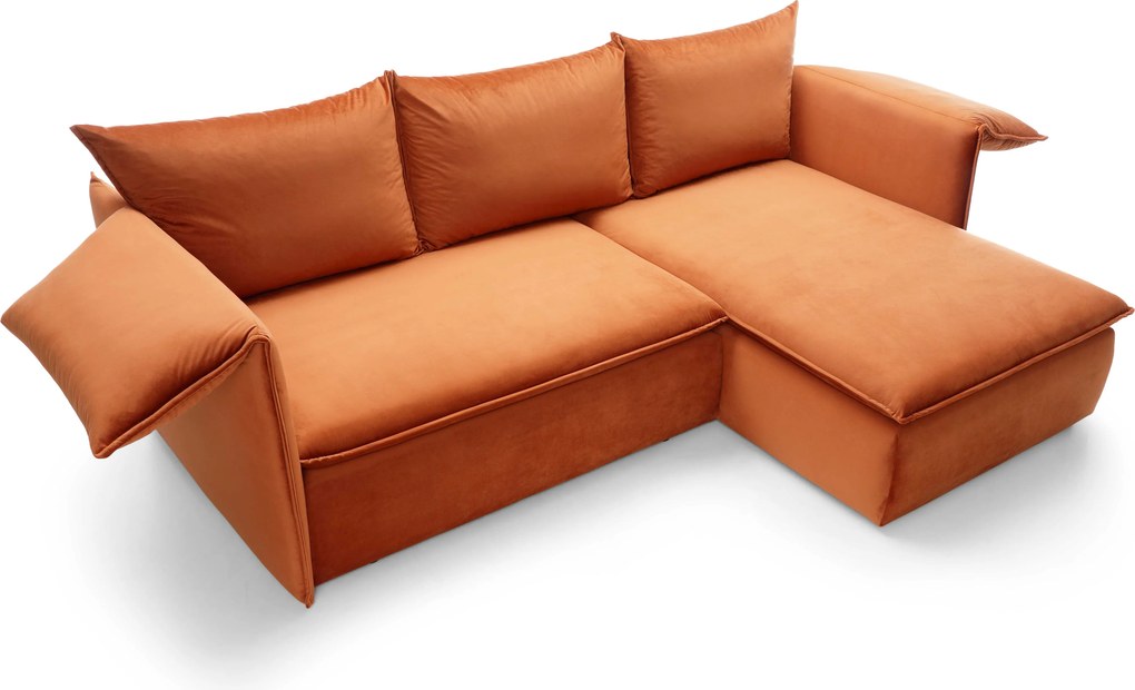 Rohová rozkládací sedací souprava do L GRANADA, 230 cm, s úložným prostorem Roh pohovky: Pravý roh, Barva látky: Oranžová (Magic Velvet 2213)