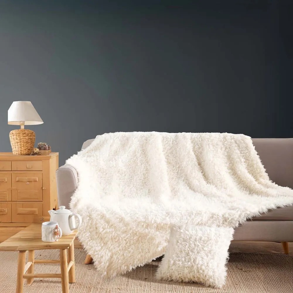 Krémová deka z umělé kožešiny 220x240 cm Mouton – douceur d'intérieur