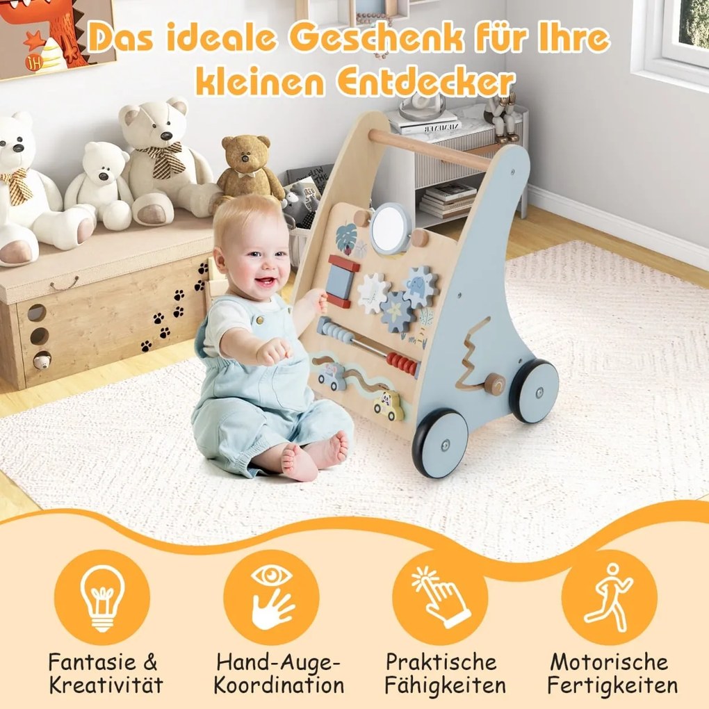 Costway Dřevěné dětské chodítko s multi-aktivitním výukovým centrem Montessori