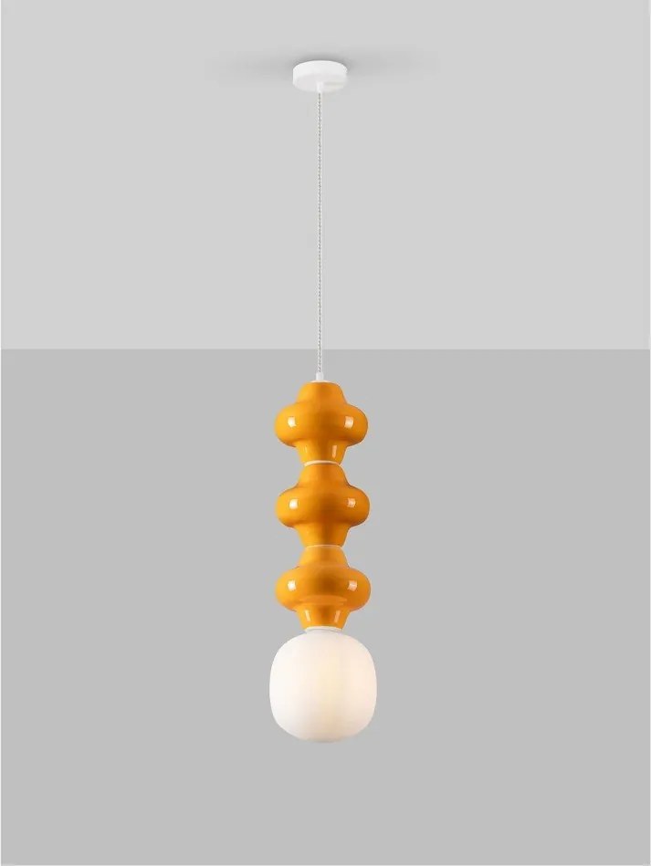 Bílé/oranžové keramické závěsné svítidlo se skleněným stínidlem ø 18 cm Clio – Nova Luce