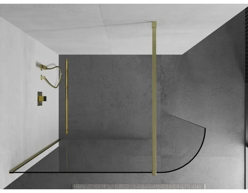 Mexen Kioto, sprchová zástěna Walk-In 160 x 200 cm, 8mm čiré sklo, zlatý matný profil, 800-160-101-55-06