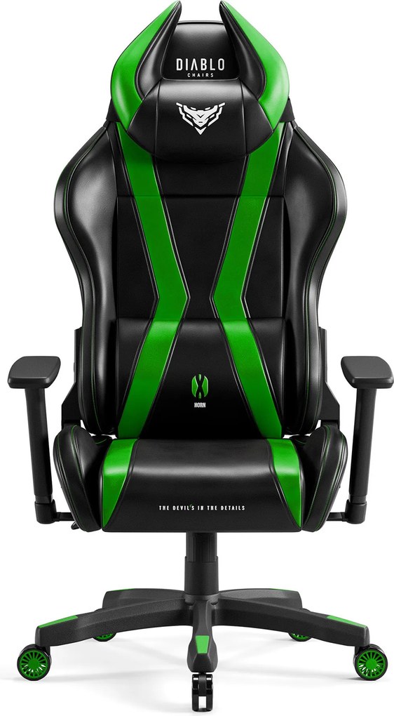 Herní židle z ekokůže Normal Size, černý-zelený: Diablo X-Horn 2.0