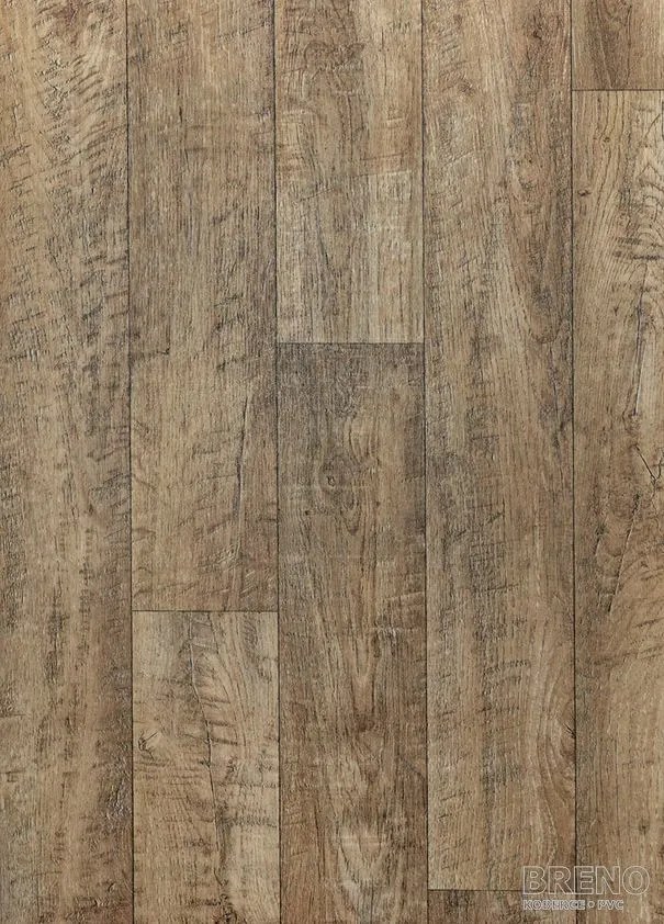 Breno PVC TRENTO Stock Oak 666M – tmavě hnědé dřevo, šíře 200 cm