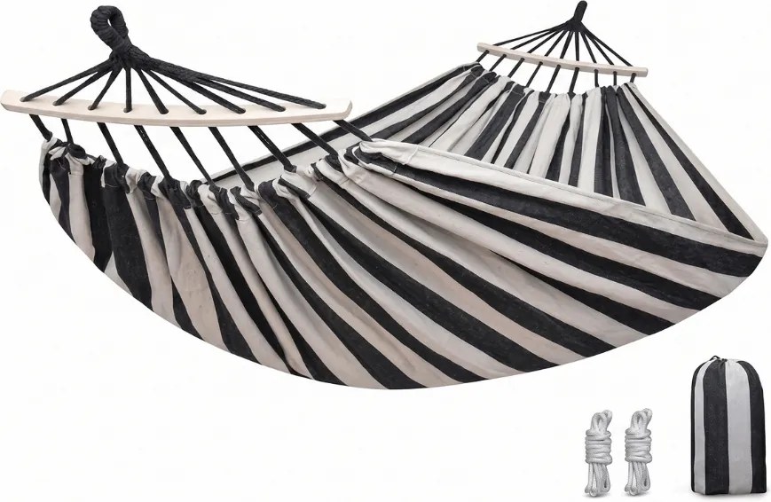 Houpací síť ZENVIO COMFORT 200x80 cm, šedo-bílá + taška zdarma
