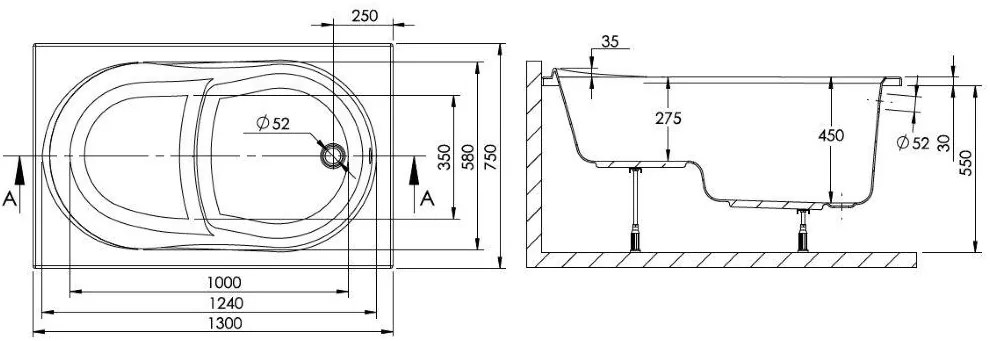 Scansani Wivea akrylátová vana s integrovaným sedátkem Délka vany: 120cm