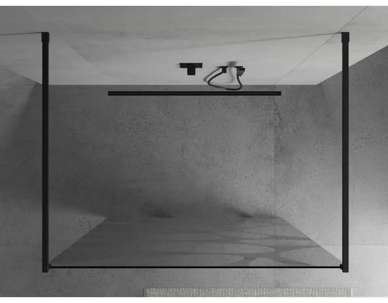 Mexen Kioto, průchozí sprchová zástěna 110 x 200 cm, 8mm sklo čiré/bílý vzor, 2x černá stabilizační rozpěra, 800-110-002-70-97