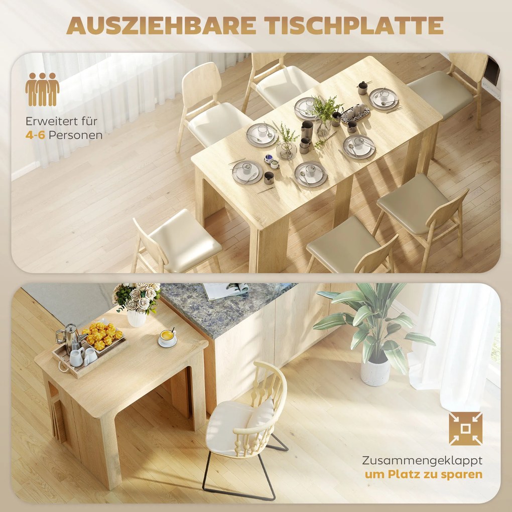 HOMCOM Jídelní stůl, skládací stůl, rozkládací kuchyňský stůl, jídelní stůl, dřevotřískové desky, 60-180 x 85 x 75 cm, přírodní