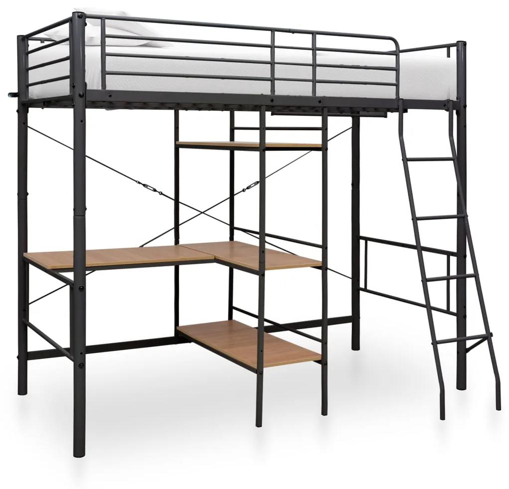 Rám poschoďové postele se stolem šedý kov 90 x 200 cm,  287908