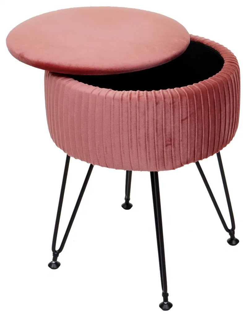 Taburetka s úložným prostorem K47 - samet, v45 x Ø33 cm - Růžová / černá