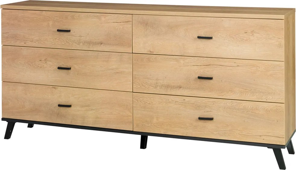 Obývací stěna JOHN II | 6 dílů | sestava C | 464 cm + stolek 101x61 cm | komoda dub lefkas světlý/černá