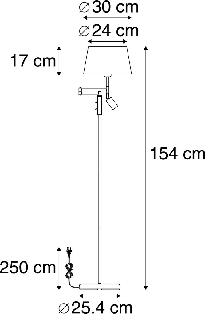 Stojací lampa černá s černým stínidlem a nastavitelnou lampičkou na čtení - Ladas