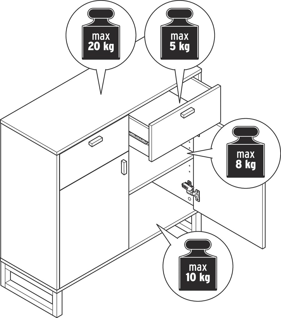 Tchibo - Odkládací skříňka se 2 zásuvkami a 2 dvířky - barva: bílá