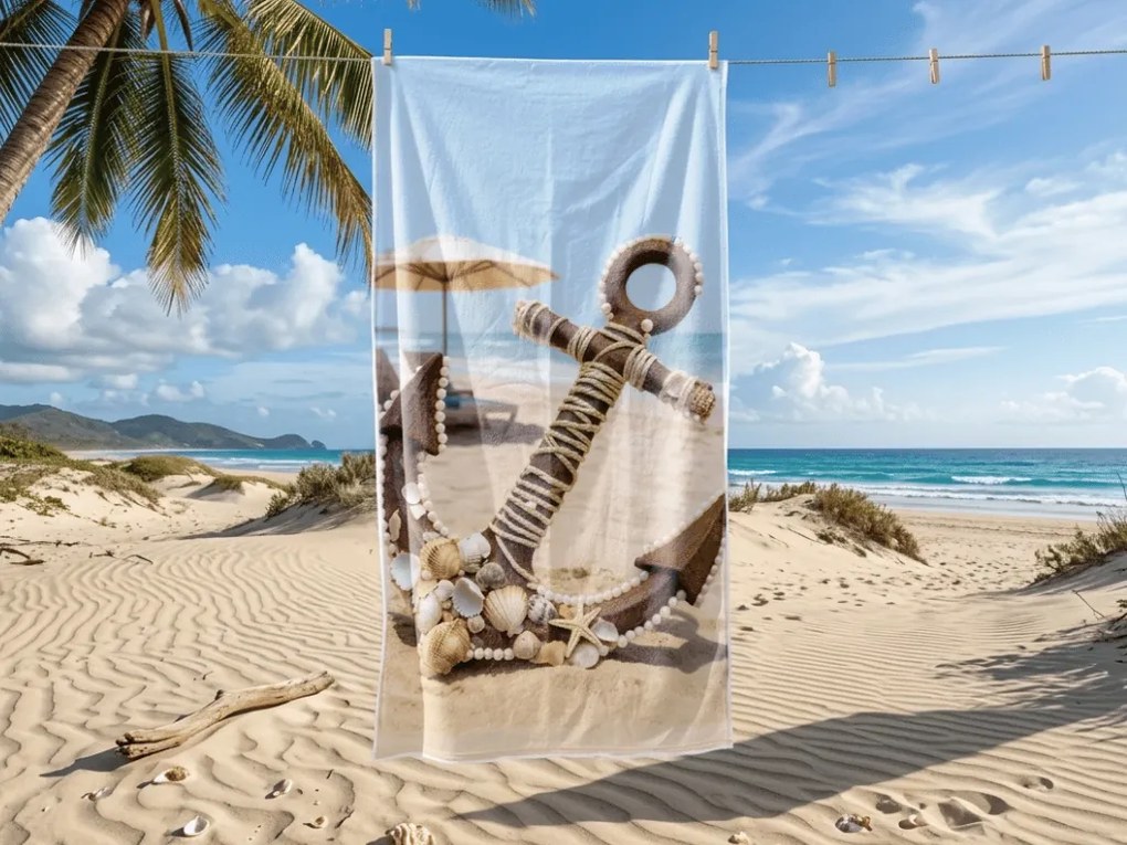 Rychleschnoucí plážová osuška ANTIC ANCHOR barevná 70 x 140 cm, 100% mikrovlákno