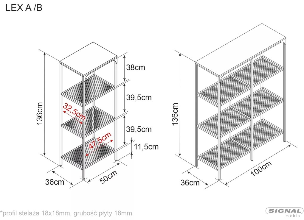 Regál Lex A 50 cm dub přírodní/černý