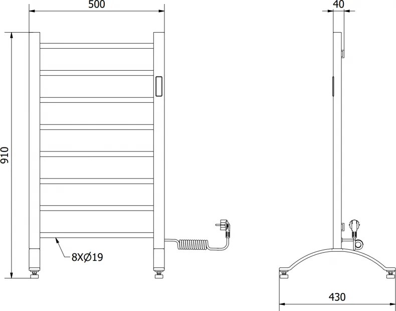 Mexen Oso, elektrické topné těleso pro postavení 910x500 mm, 200 W, černá, W304-0910-500-00-70
