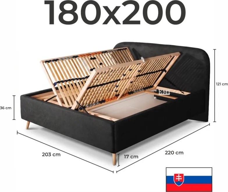 Postel čalouněná ZORIANA + lamelový rošt + matrace EMI