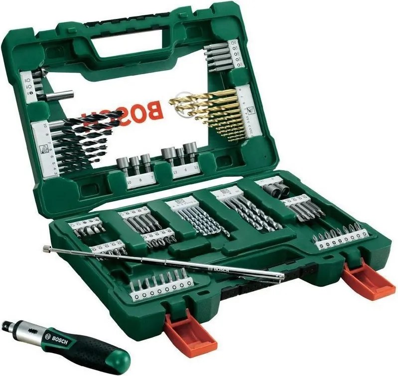 Bosch 91dílná sada vrtáků a bitů V-Line TiN s ráčnovým šroubovákem a teleskopickým magnetem 2607017195