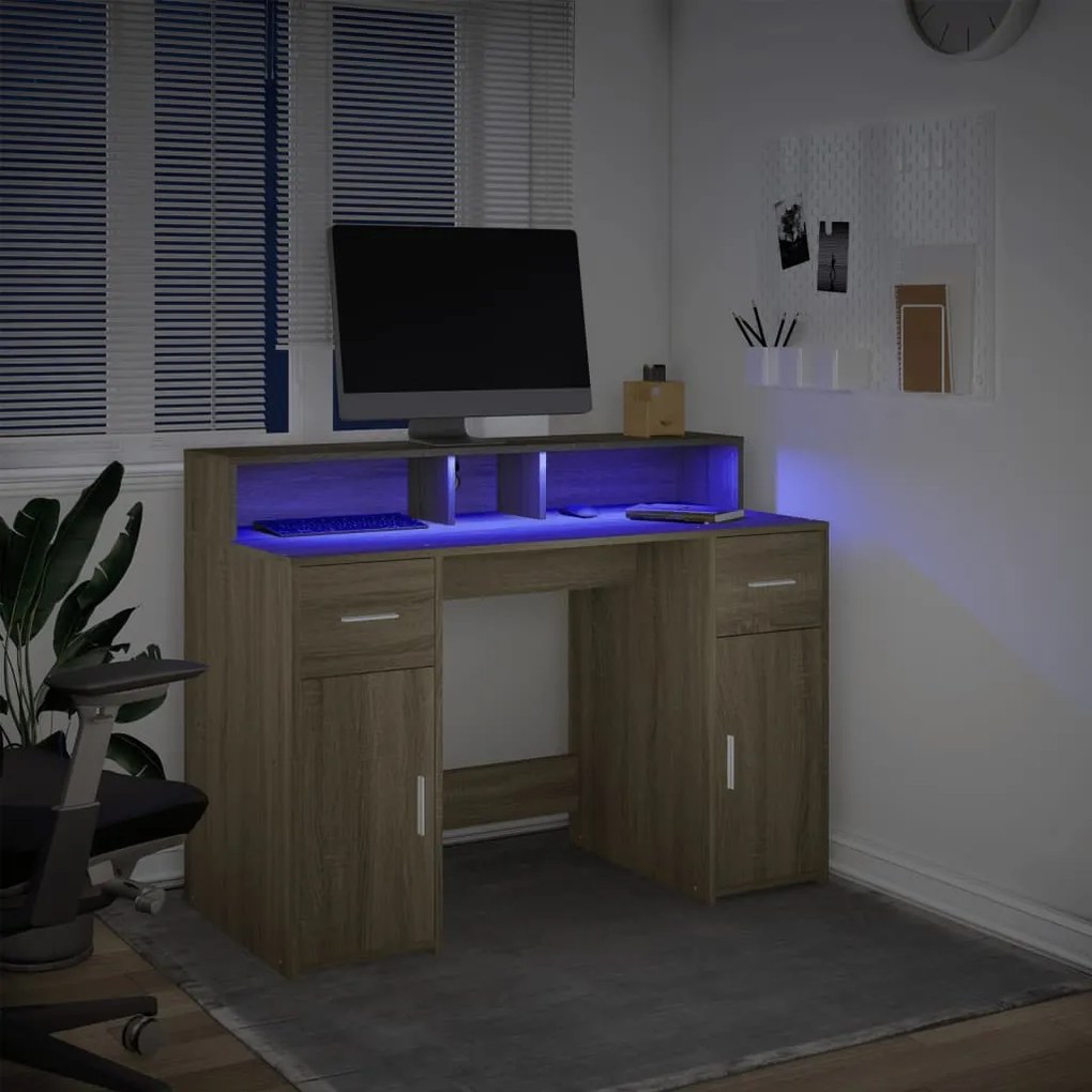 Psací stůl s LED dub sonoma 120 x 55 x 91 cm kompozitní dřevo 3309413