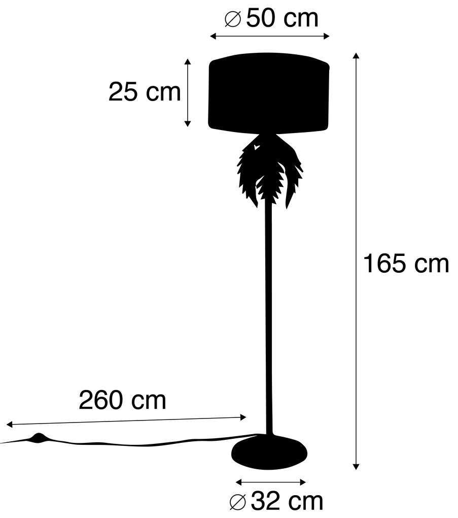 Stojací lampa zlatá 145 cm s černým sametovým stínítkem 50 cm - Botanica