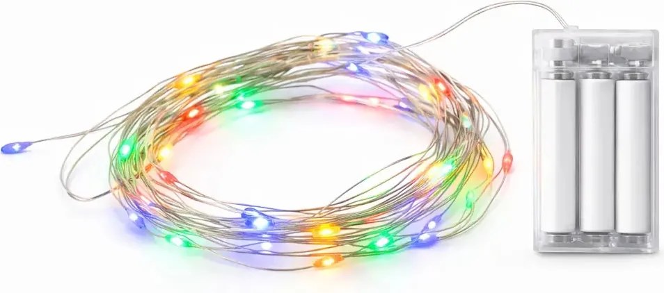 LED světýlka na baterie, kapičky, 2,30 m, barevné, 20 diod, drátek, IP20 interiér, 3 × AA