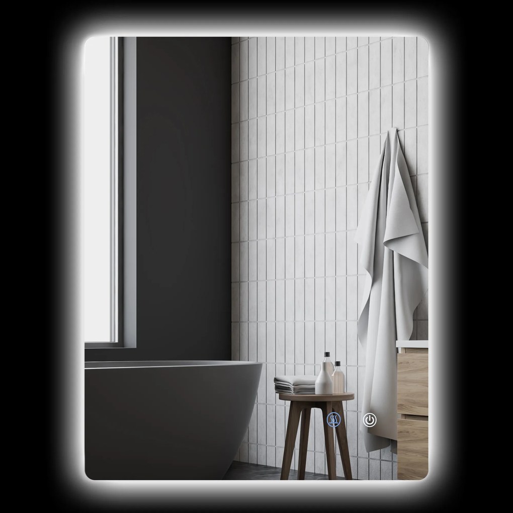 kleankin Obdélníkové LED koupelnové zrcadlo na zdi s osvětlením 80 x 60 cm s nastavením jasu bíle průhledné