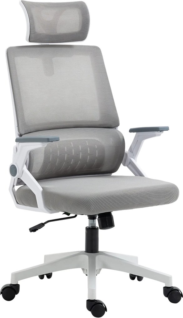 Ergonomická kancelářská židle Vinsetto, kancelářská židle s nastavitelnou opěrkou hlavy, počítačová židle s otočnou funkcí a houpáním, s bederní oporo