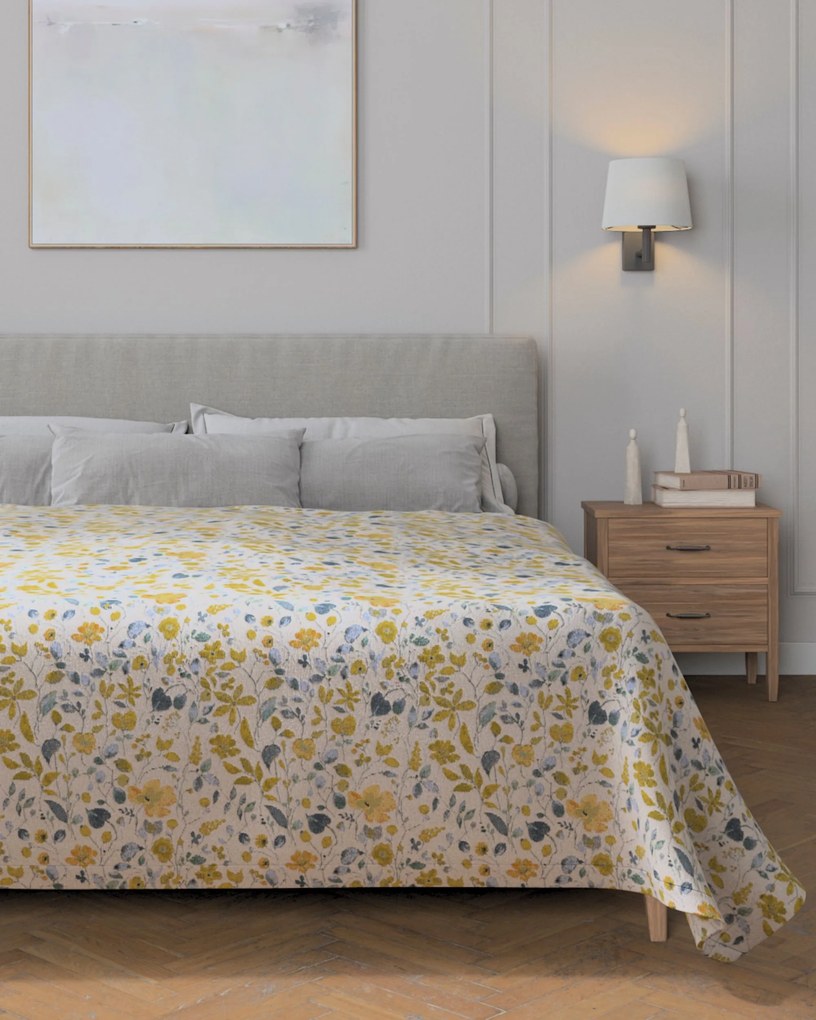 Přehoz na postel 220x260 cm barva žlutá látka pletený vzor, vzorované