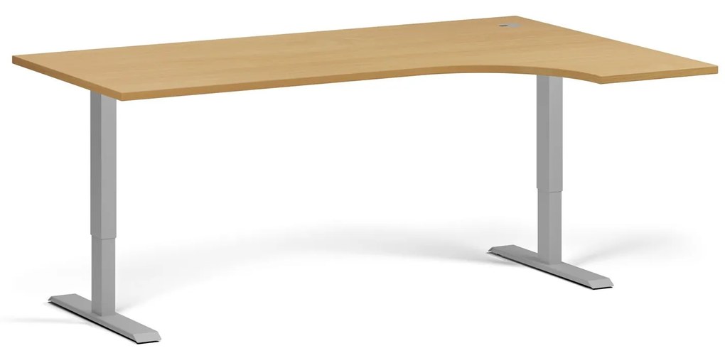 Rohový výškově nastavitelný stůl, 180x120 cm, 1 motor, L/P, šedá podnož, buk