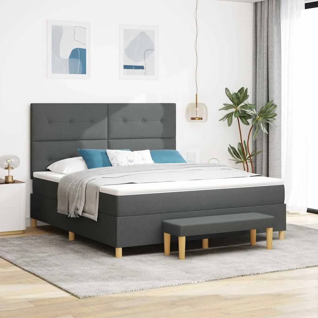 Postel s boxspringem s čelo Tmavě šedá 200 x 180 cm textil 3344318