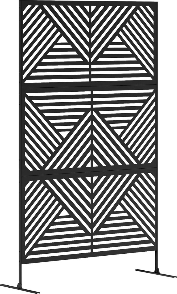 Dekorativní venkovní rozdělovací stěna Outsunny s diamantovými motivy a 2 nohama, vysoká ocelová zahradní stěna pro balkón a terasu, 122x45x198 cm, če