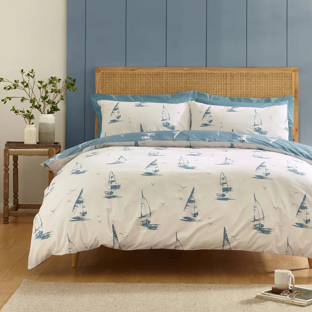 Modré 3dílné povlečení na dvoulůžko 200x200 cm Salcombe Boats – Catherine Lansfield