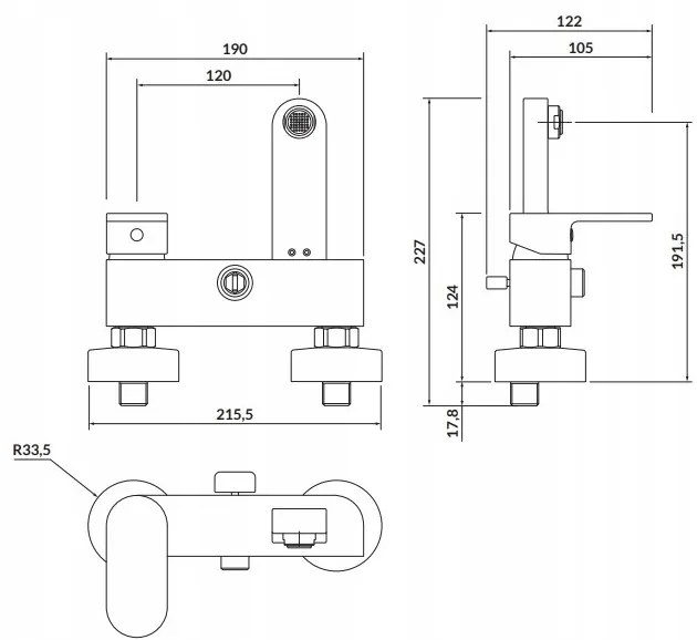 Cersanit Crea, nástěnná sprchová-vanová baterie, černá, S951-307