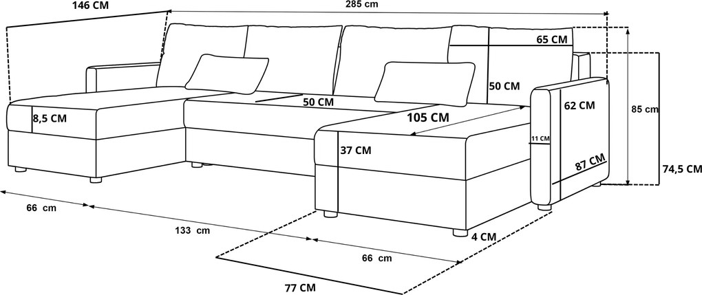 Rozkládací sedací souprava do U VENORIA 285x146 cm, béžová + 2 polštářky ZDARMA