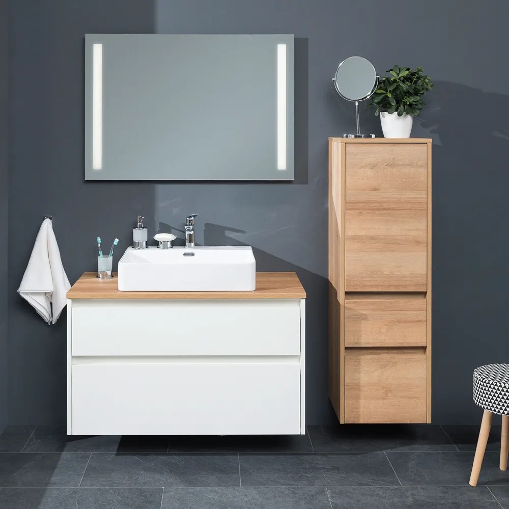 Mereo Mereo, Opto, koupelnová skříňka vysoká 125 cm, levé otevírání, bílá, dub, bílá/dub, černá, CN924L