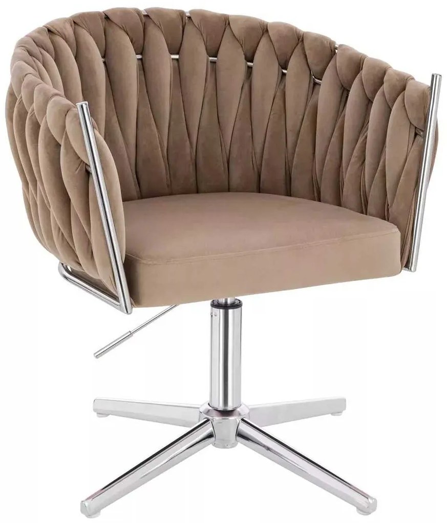 LuxuryForm DESIGN Otočná židle NORDEN VELUR na stříbrném kříži - latte