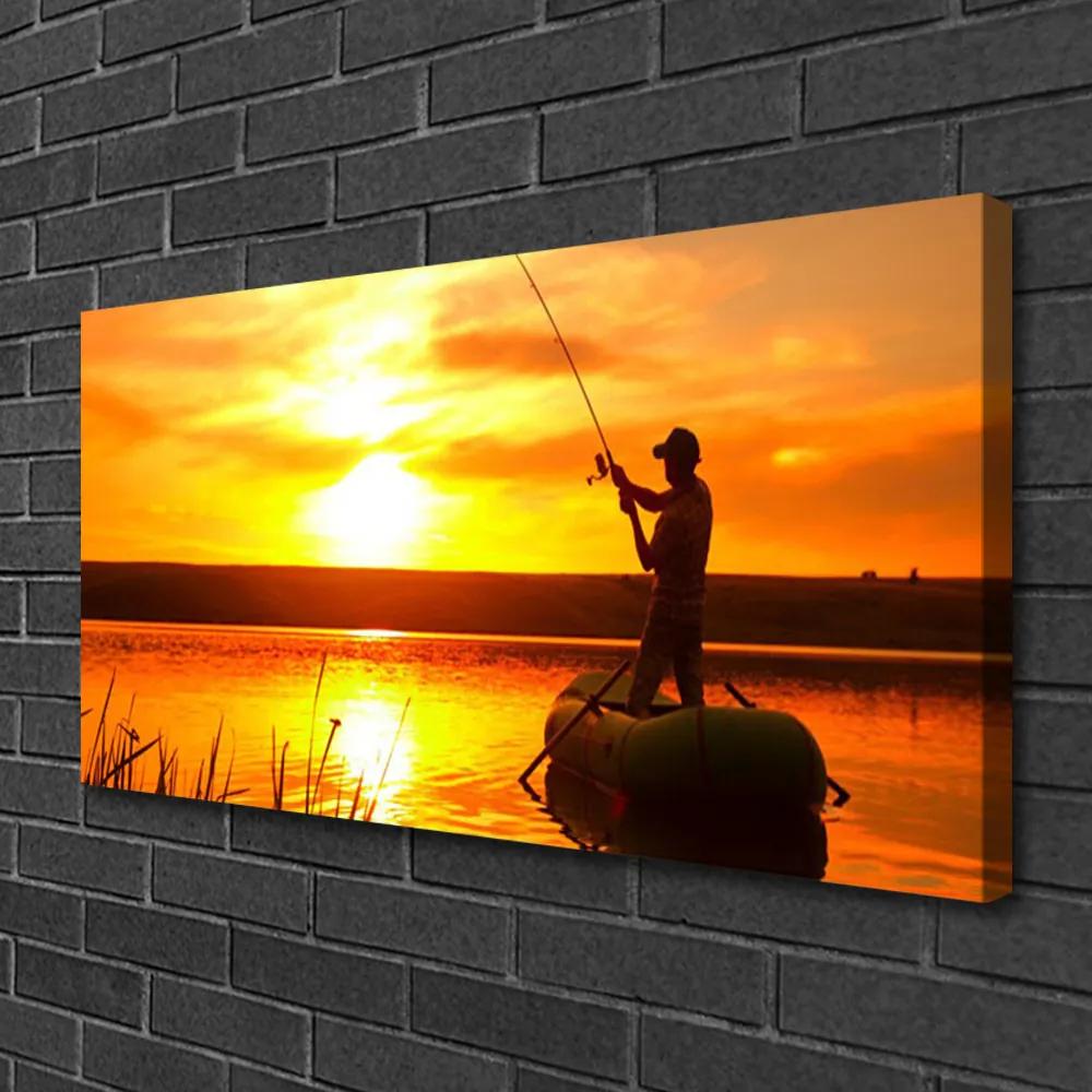 Obraz na plátně Rybář Ryby Západ Jezero 140x70 cm