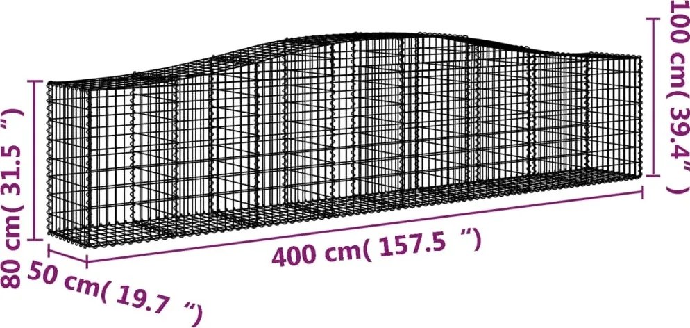 vidaXL Klenuté gabionové koše 4 ks 400x50x80/100 cm pozinkované železo [3145945]