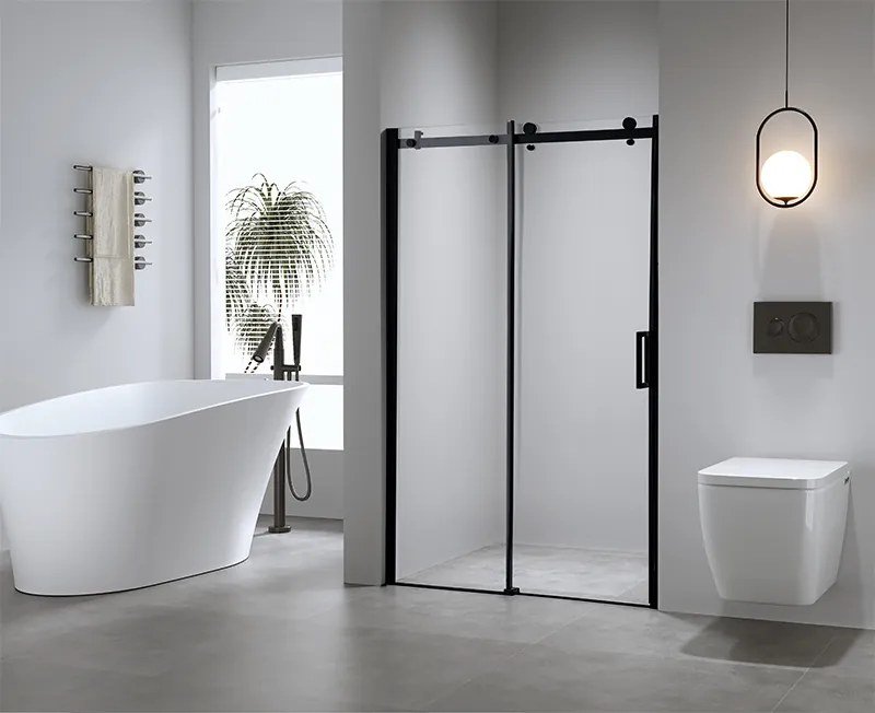 BPS-koupelny Posuvné sprchové dveře HYD-PD03B 100 černé/transparent pro instalaci do niky + vanička HYD-OSV-ST03A 100x80 bílá