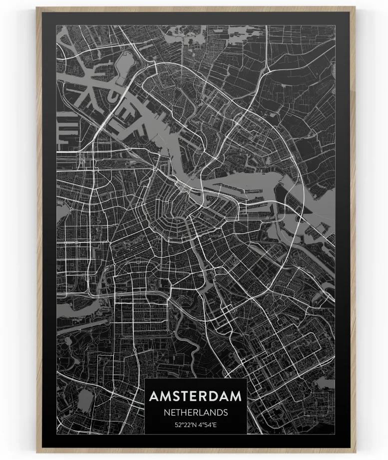Obraz Mapa Amsterdam 30 x 40 cm - napnuté plátno na dřevěném rámu