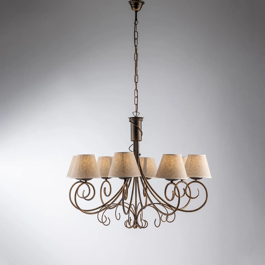 Light for home - Kovový lustr BL258-8-BR Vienna, 8 X 40 Watt Max, hnědá, zlatá, 8 X 40 W, E14, Hnědá, zlatá