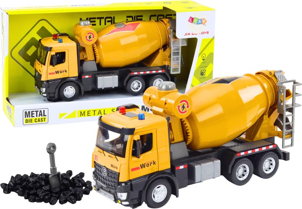 LEAN Toys Žluté betonové nákladní auto – stavební vozidlo s frikčním pohonem, světlem a zvukem