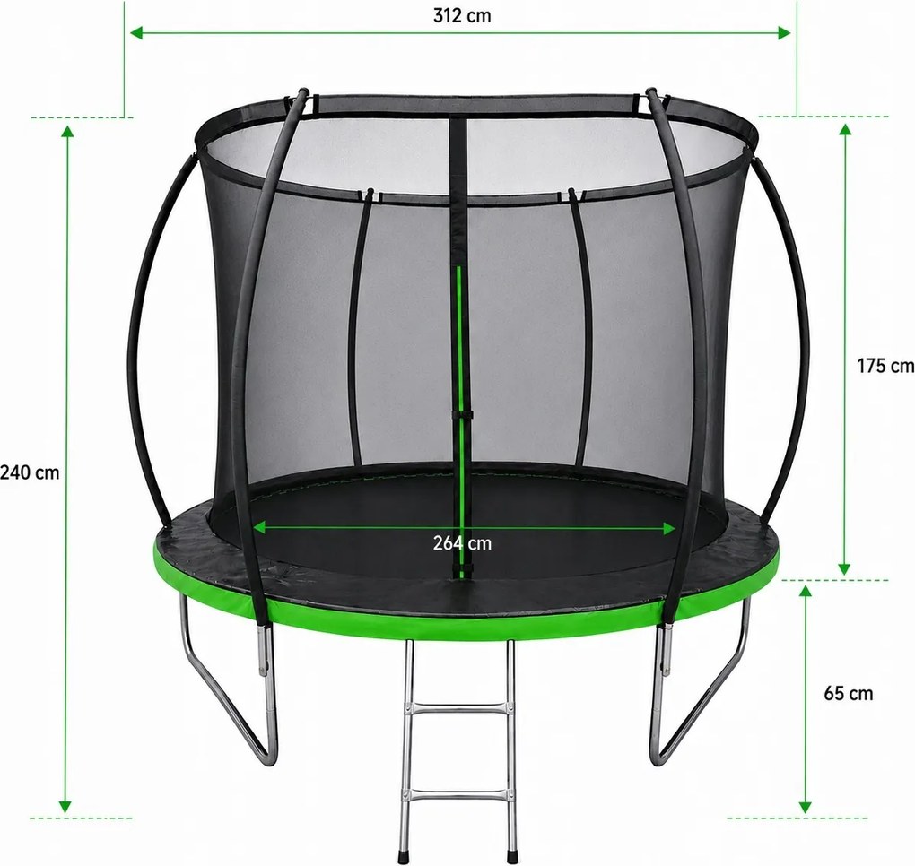 TRENDIE Trampolína s vnitřní sítí 312 cm zelená + žebřík