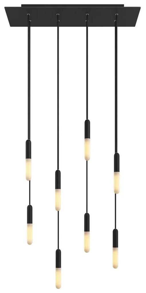 creative cables Závěsná lampa s 8 světly, s obdélníkovým XXL baldachýnem Rose-one, textilním kabelem a kovovými komponenty Barva: Hladký ocelový dibond