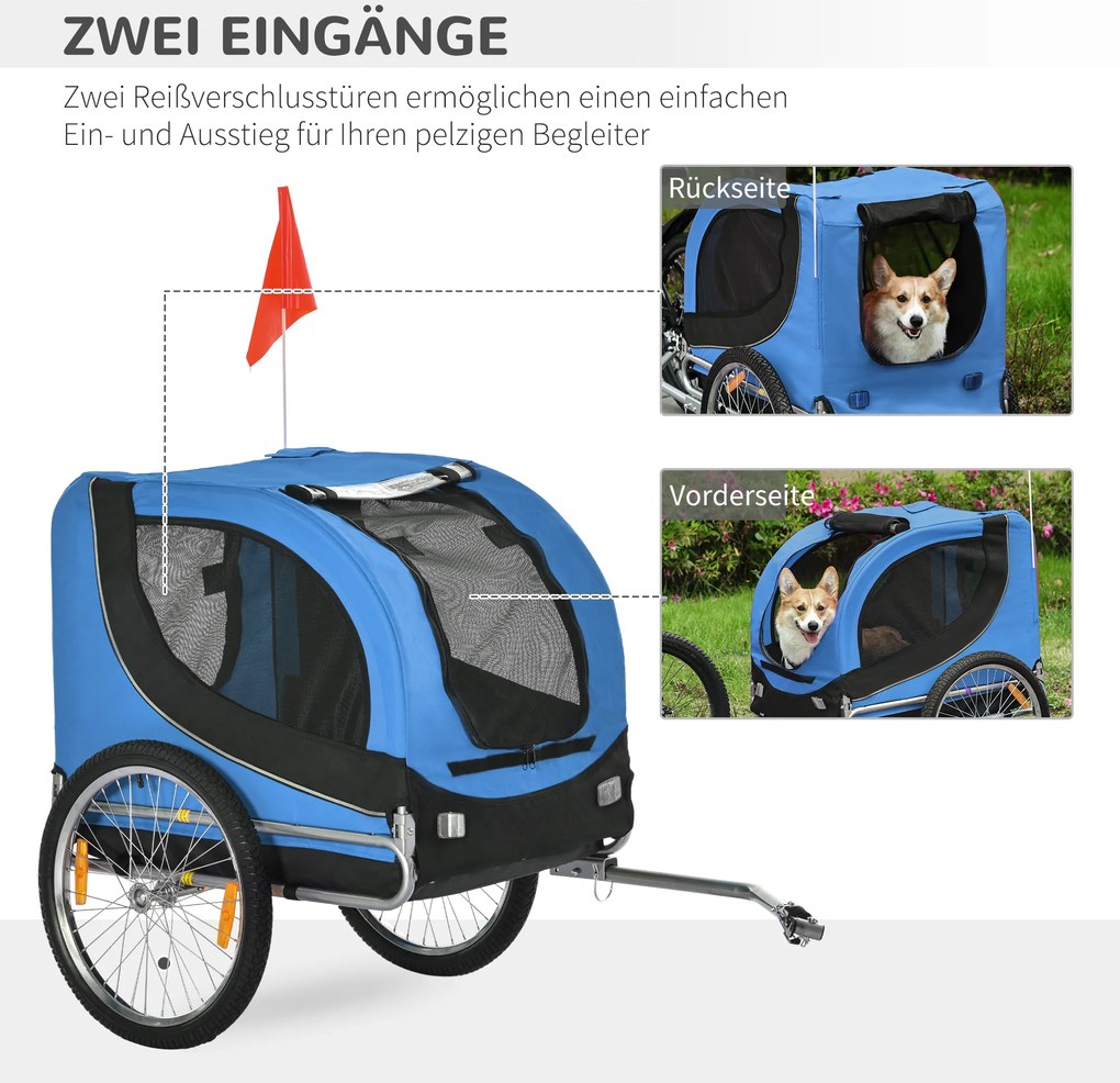 PawHut přívěs pro psy přívěs na kolo přívěs pro psy, přívěs pro psy, modrý+černý, 130x73x90cm| Aosom